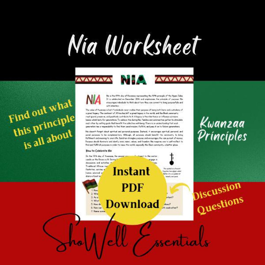 Nia Worksheet | Nguzo Saba Overview | Kwanzaa Principles | Placemat ...