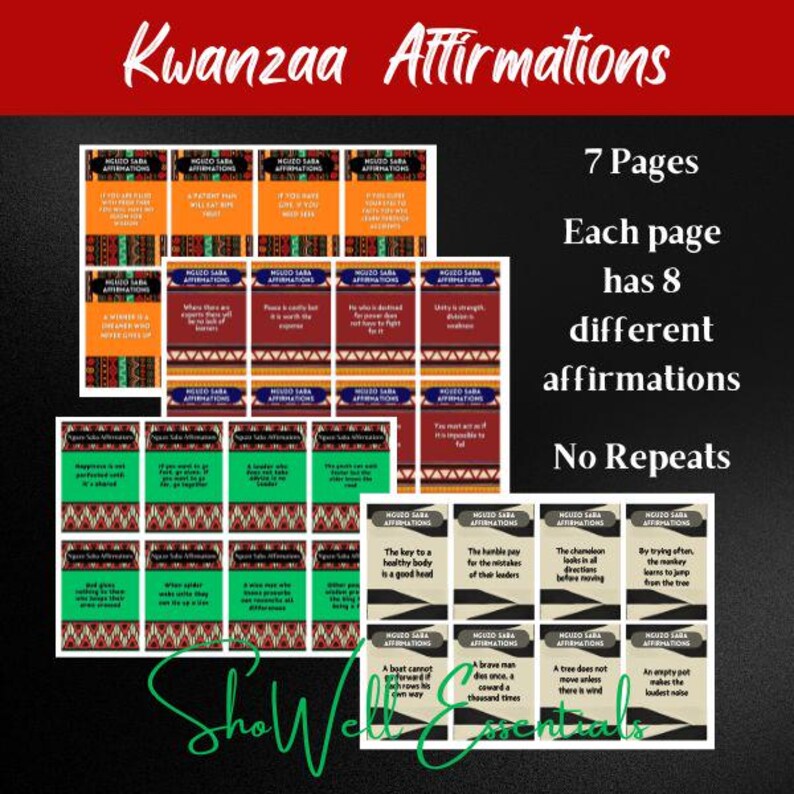 56 Kwanzaa Affirmation Cards| Nguzo Saba Principles | Kwanzaa ...