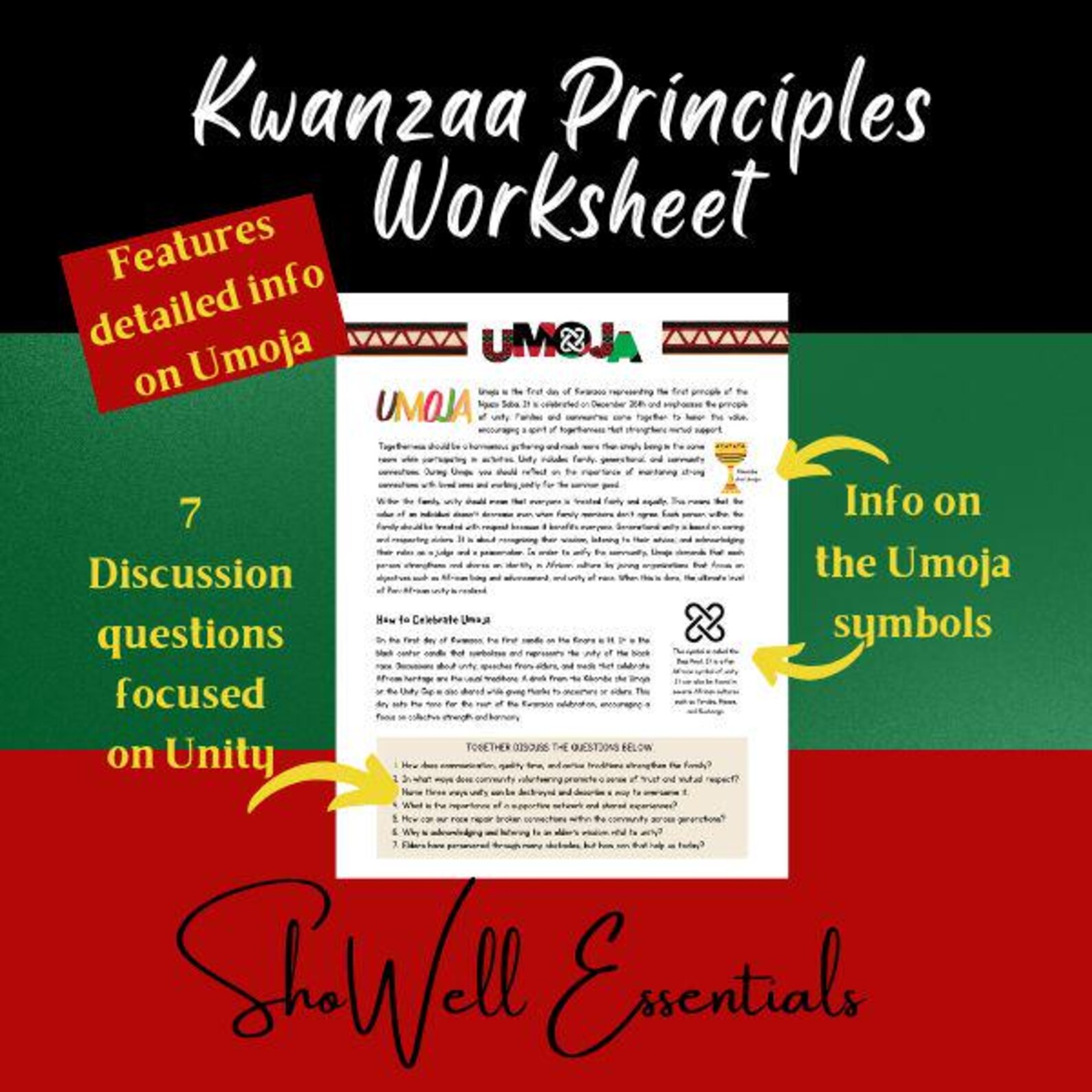 Umoja Worksheet | Nguzo Saba Overview | Kwanzaa Principles | Placemat ...