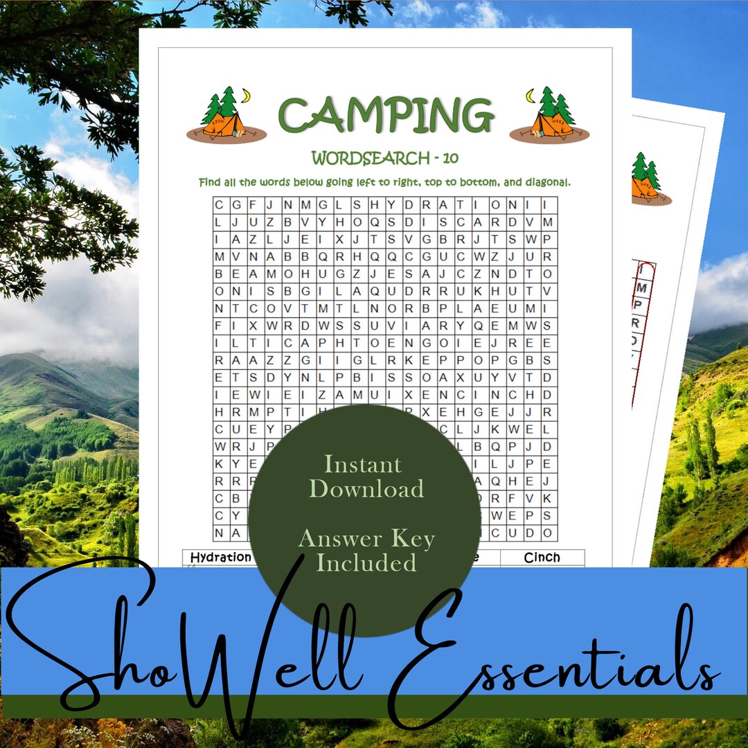 Camping 10 Word Search Campground Activities for Kids & - Etsy