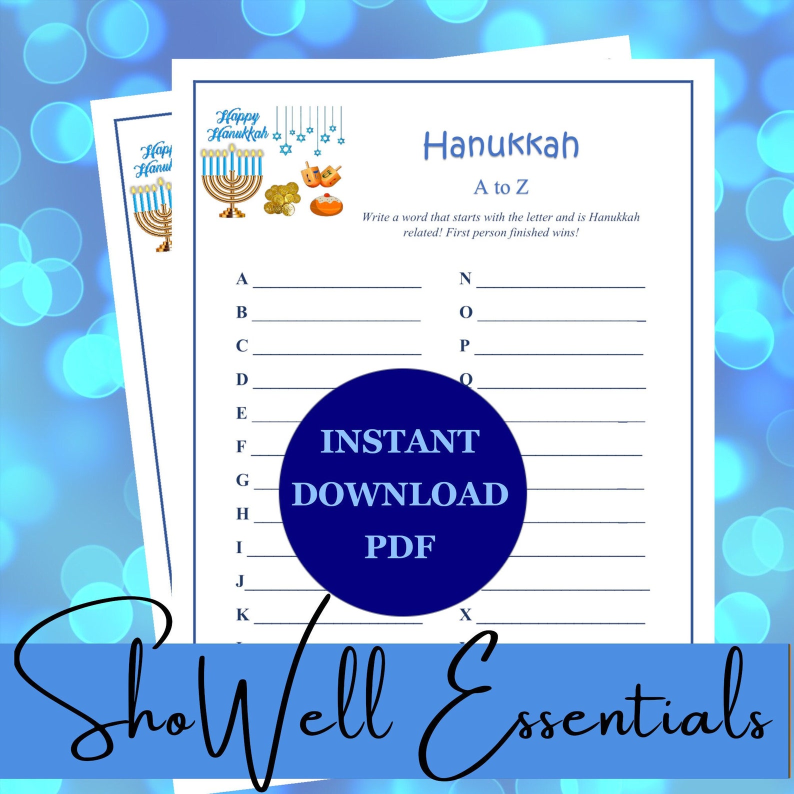 Hanukkah A to Z Game | Hanukkah Printable Games | Fun Hanukkah Games ...