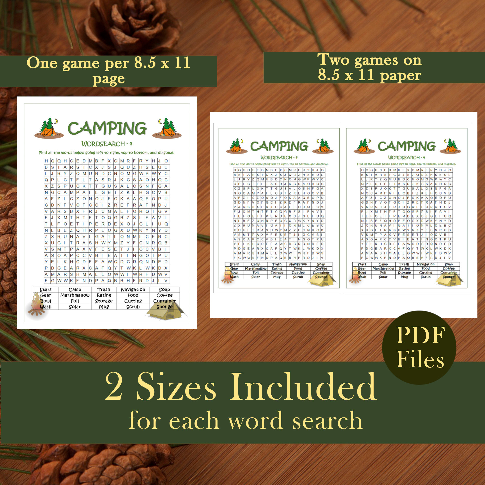 Camping 4 Word Search Campground Activities for Kids & Adults Party ...