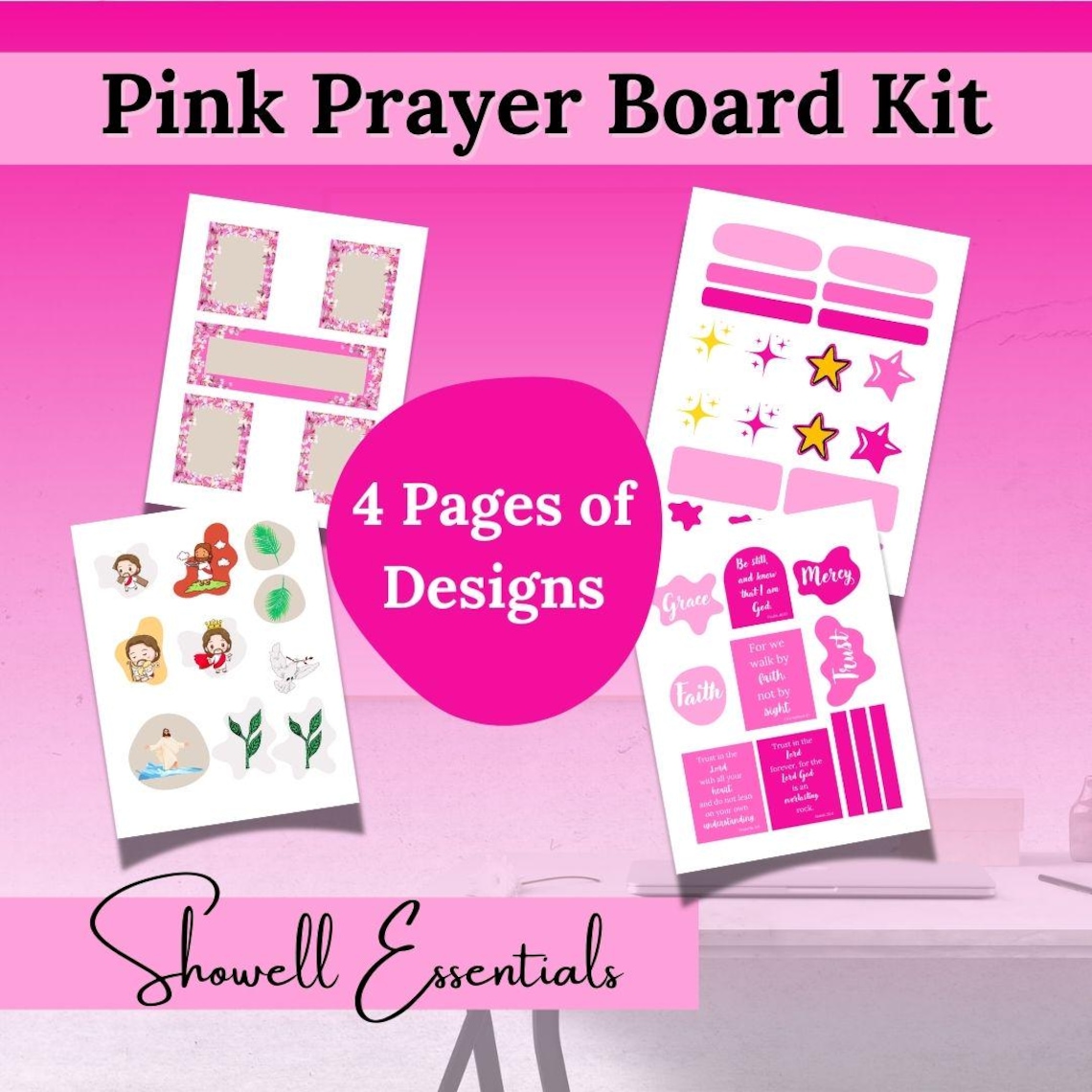 Pink Themed Printable Prayer Board Kit | Christian Wall Collage W ...