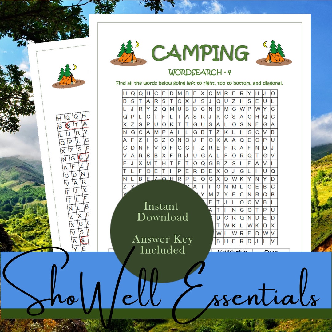 Camping 4 Word Search Campground Activities for Kids & Adults Party ...