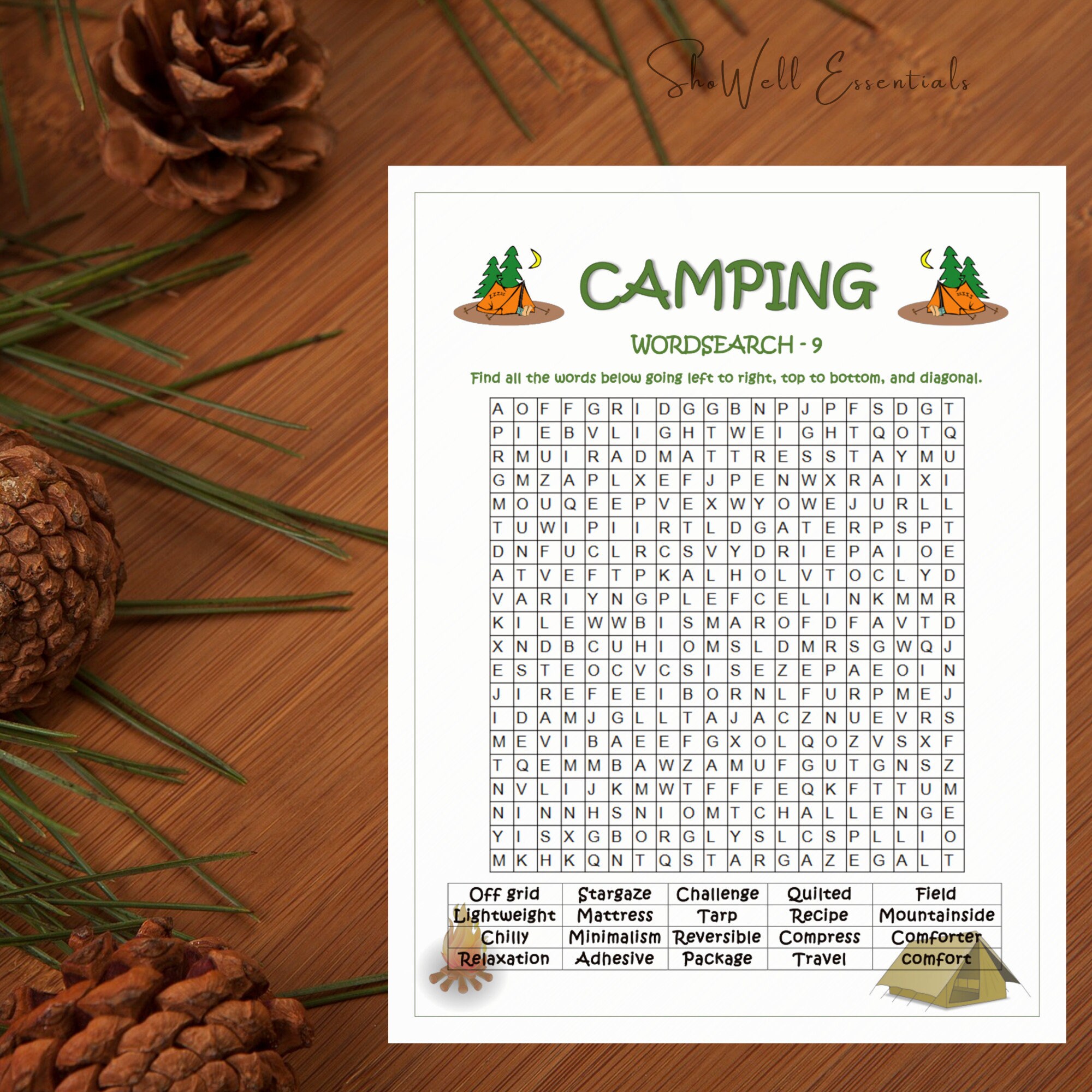 Camping 9 Word Search Campground Activities for Kids & - Etsy