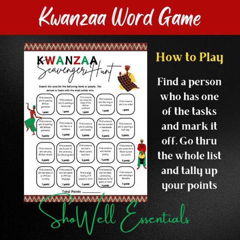 Kwanzaa Scavenger Hunt African Printable Game Fun Kwanzaa Games ...