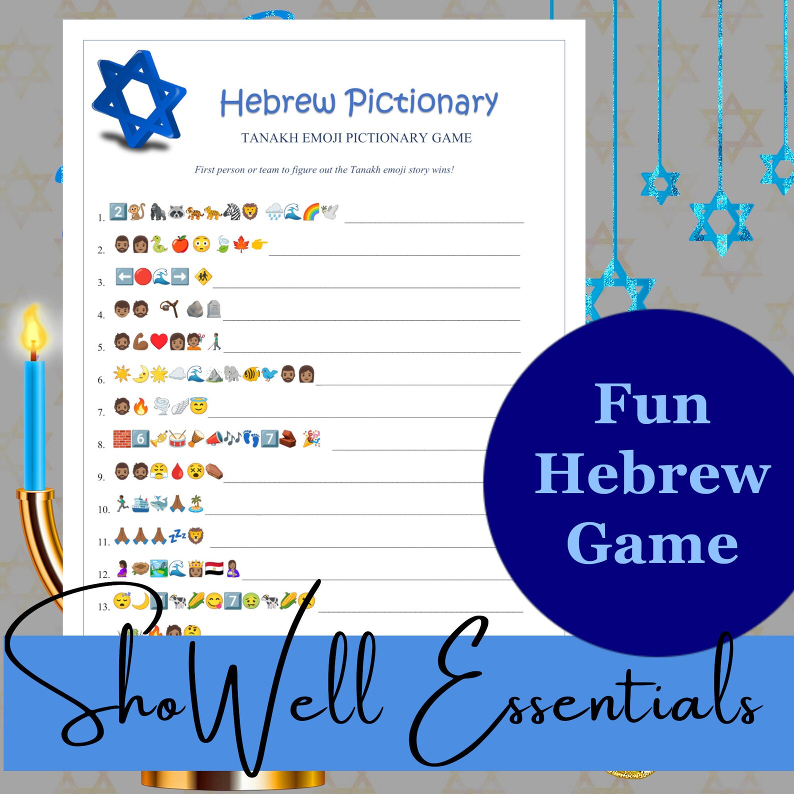 Hanukkah Emoji Pictionary Game | Hebrew Printable Games | Fun Hanukkah ...
