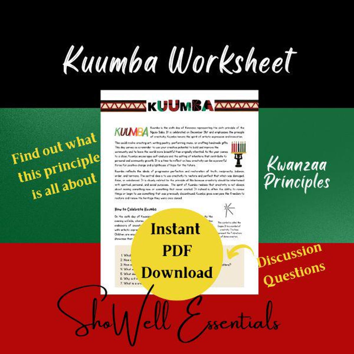 Kuumba Worksheet | Nguzo Saba Overview | Kwanzaa Principles | Placemat ...