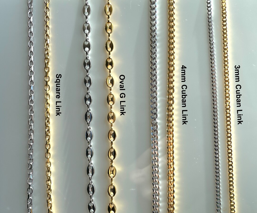 18k Gold Chain Necklace, G Link Chain, Cuban Chain, Square Chain ...