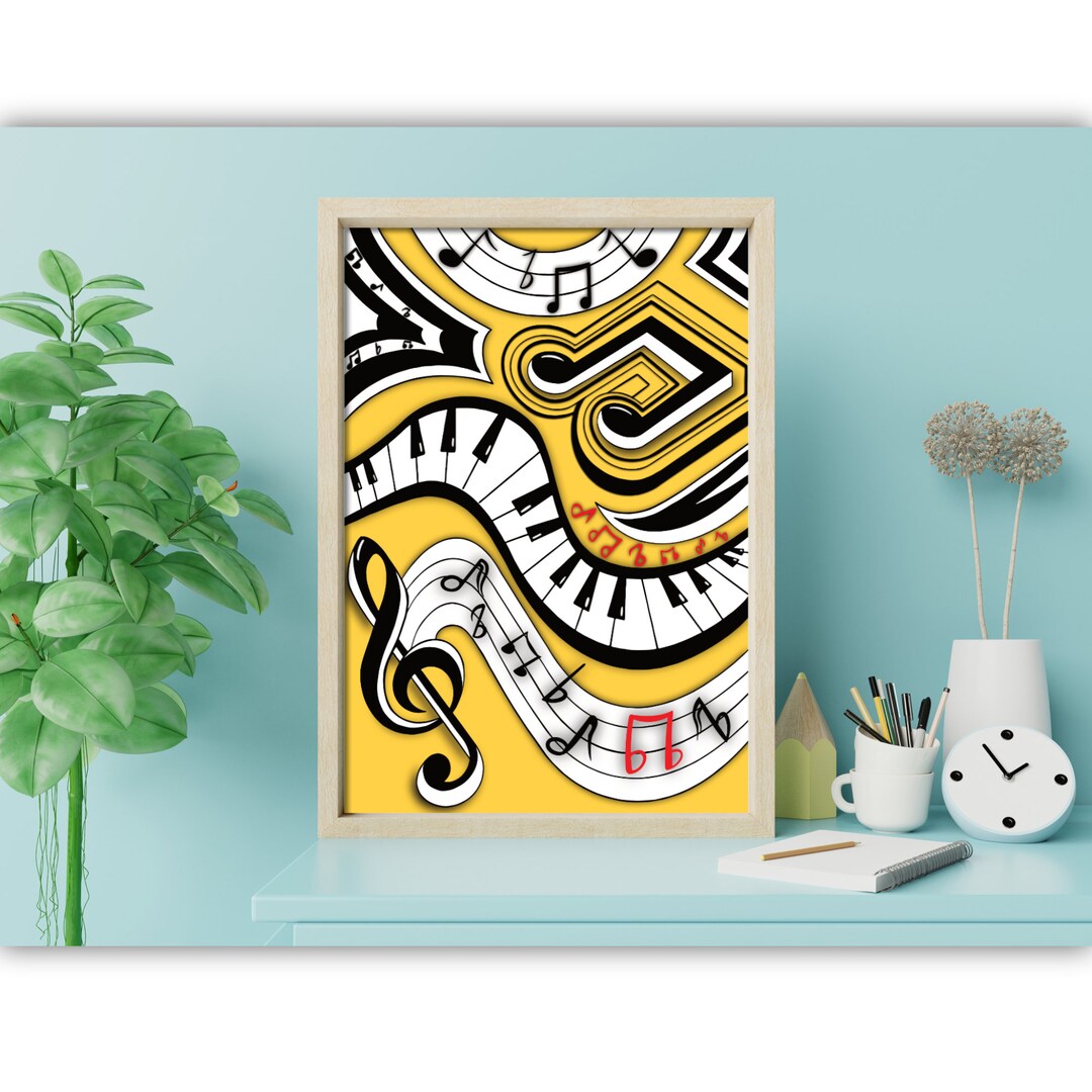 Retro Music Note Wall Art Instant Digital Download 70s Art Retro Poster ...