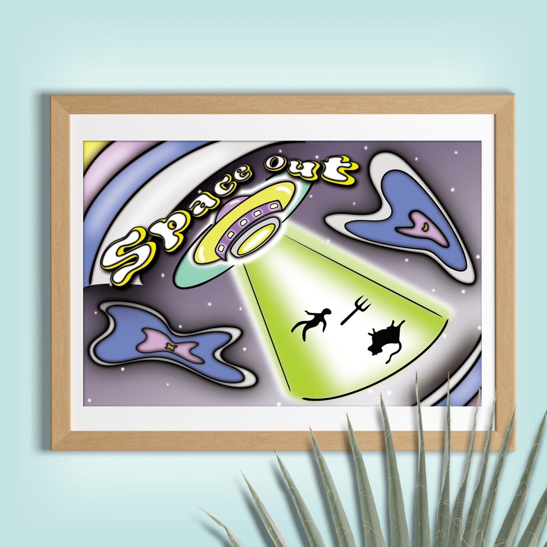 UFO Abduction Space Wall Art Print. Instant Digital Download Cute Space ...
