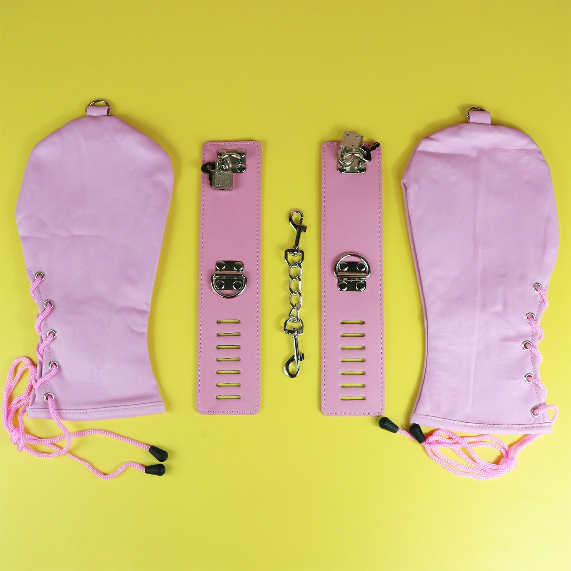 Pink Leather Locking Mittens with Wrist Cuffs Bondage Gear | Etsy