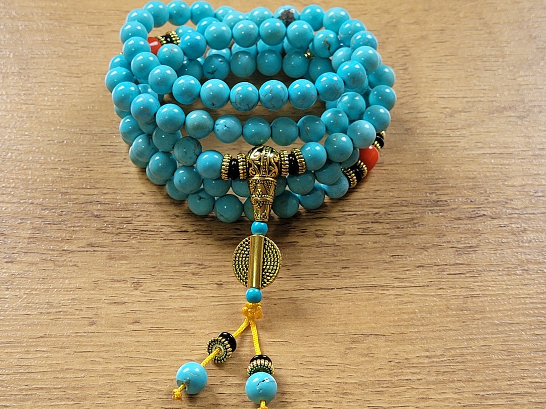108 Mala Beads With Turquoise Stone Meditation Necklace. Beautiful ...