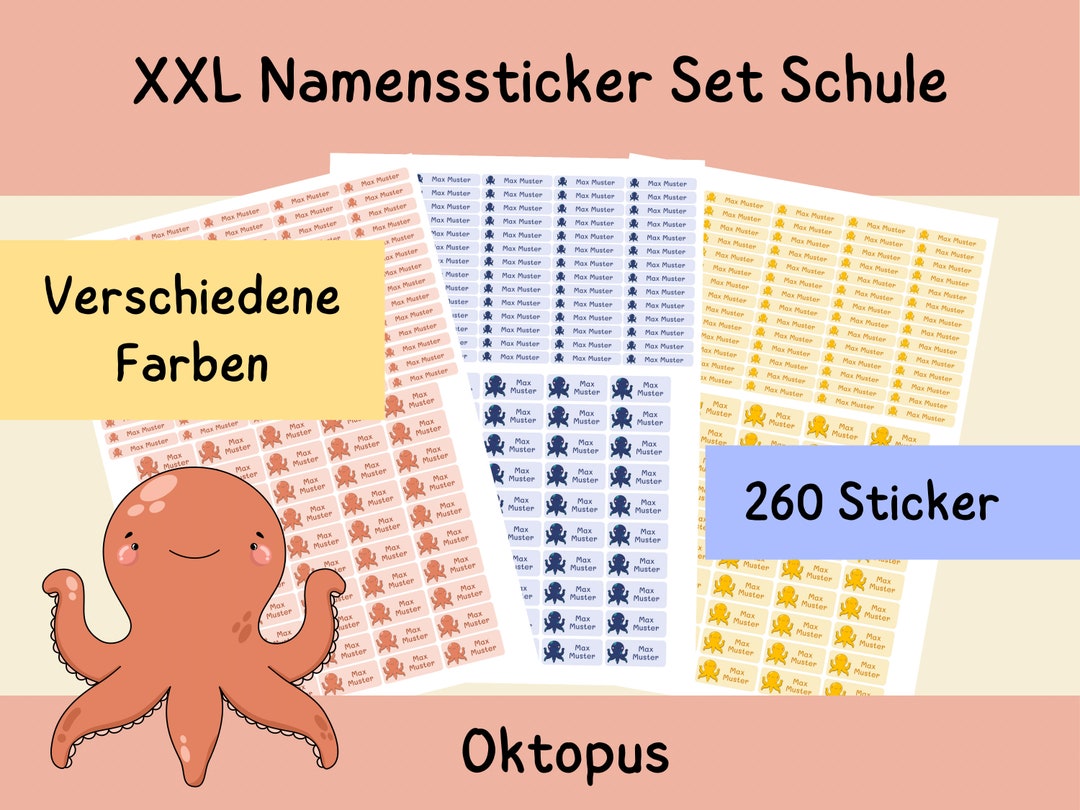 XXL Namenssticker Set Schule Name Oktopus - Etsy.de