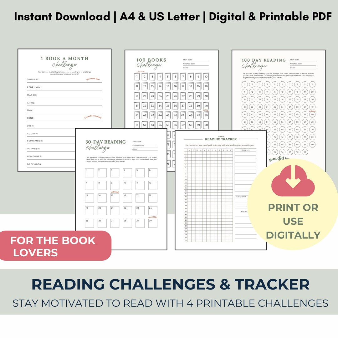 Reading Challenges Printable | Tracker, Log Sheet, Worksheets (digital ...