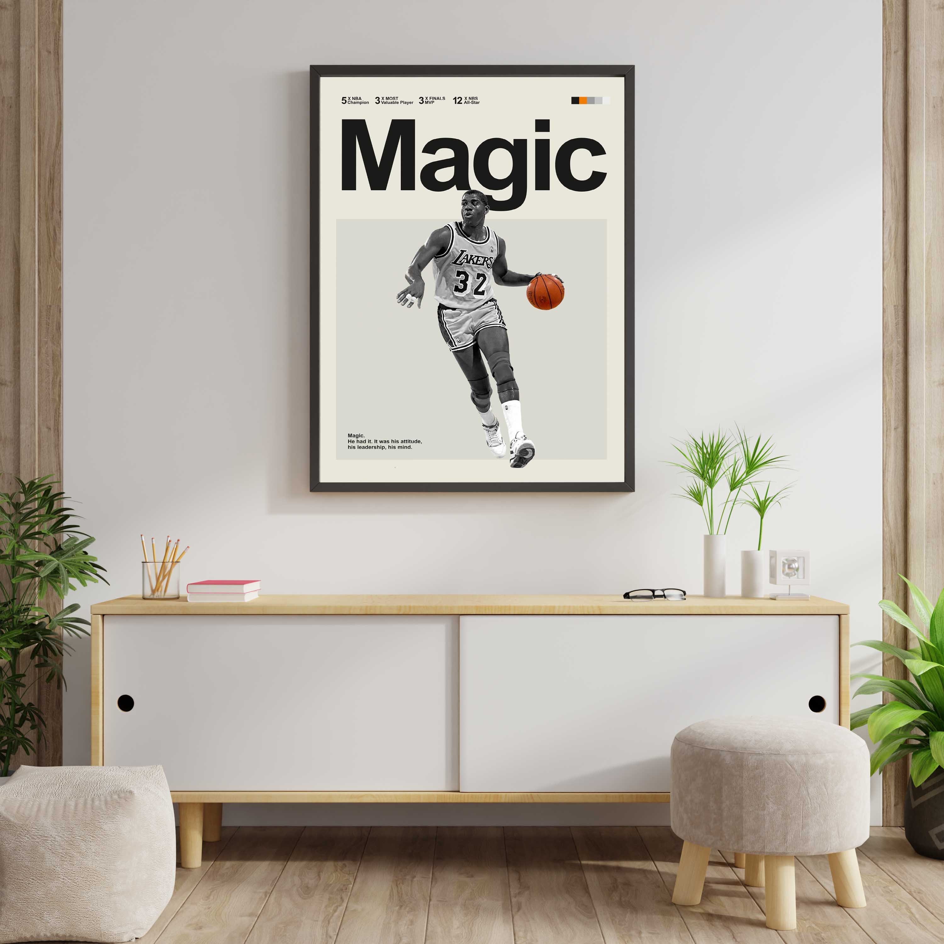 MAGIC JOHNSON Inspired Poster, Art Print - Mid-century Modern, Black ...