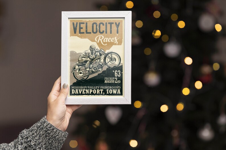 Motorcycle Velocity Races Digital Poster Hand Painted Illustrator ...