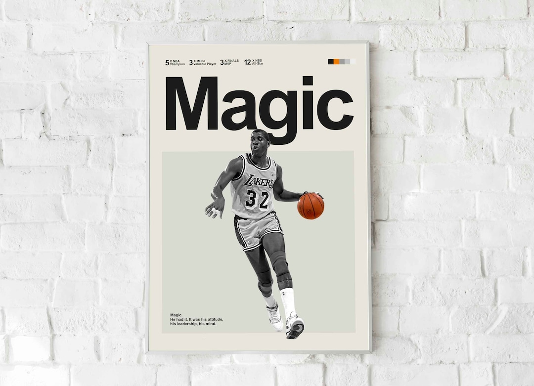 MAGIC JOHNSON Inspired Poster, Art Print - Mid-century Modern, Black ...