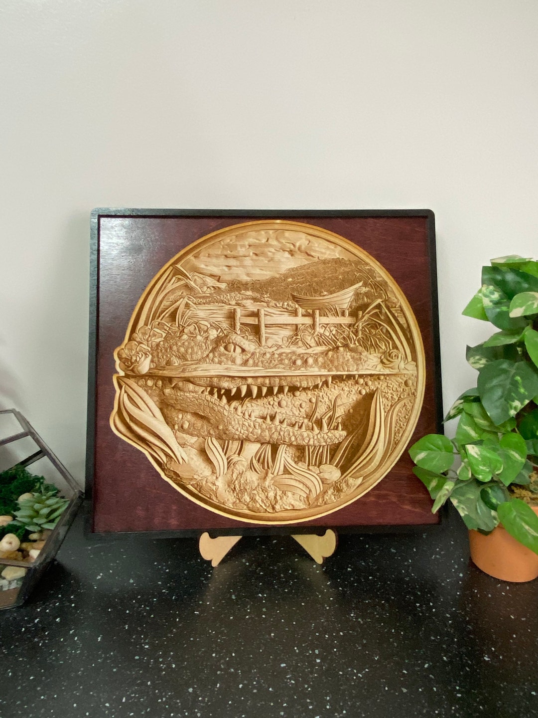 Alligator Swamp Scene Wood Engraved Plaque - Etsy