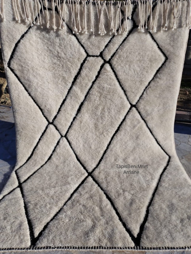 Moroccan Rug Withe and Black, Beni Mrirt Rug 8x5ft ,boho Style,home ...