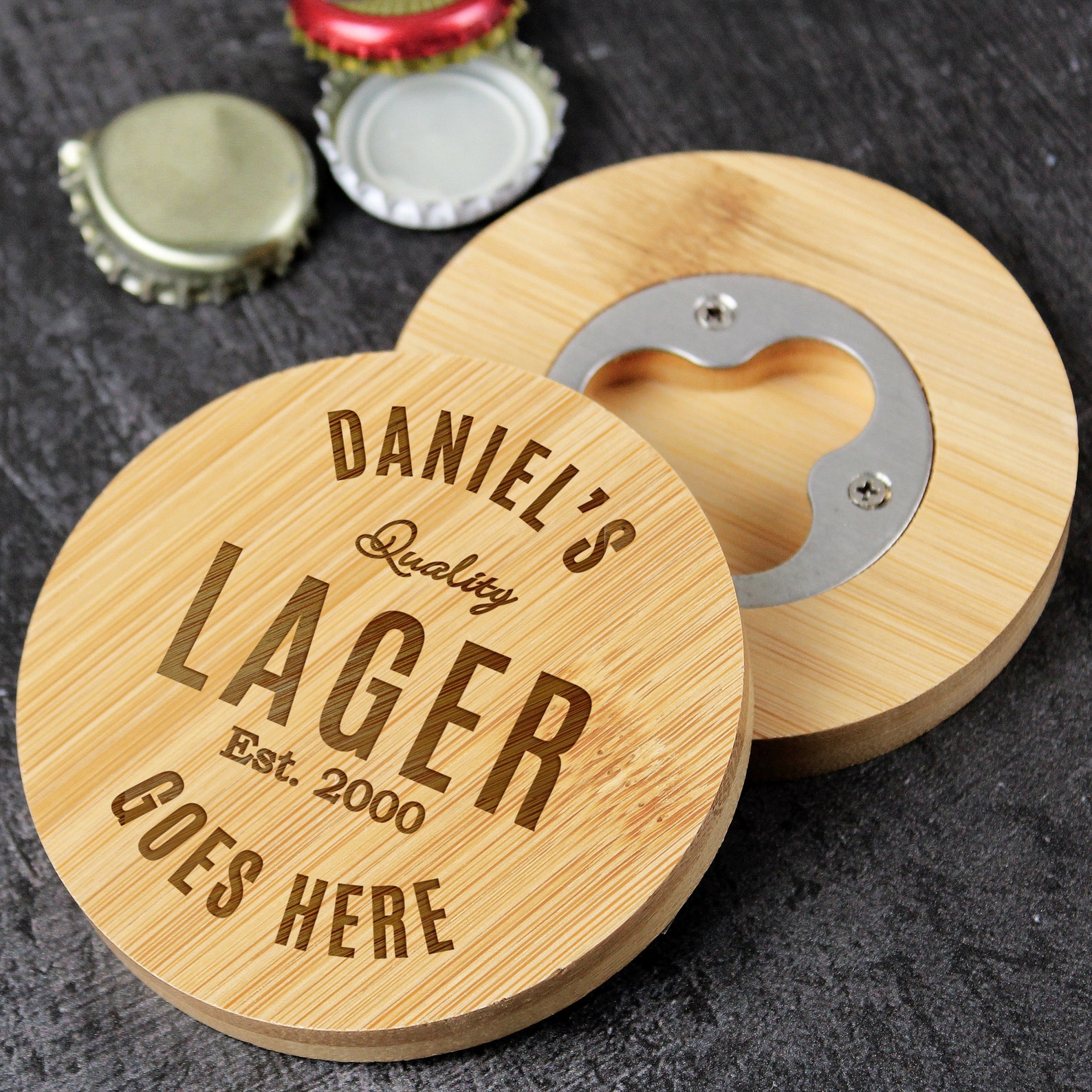 Personalised Bamboo Wooden Bottle Opener Coaster - Etsy