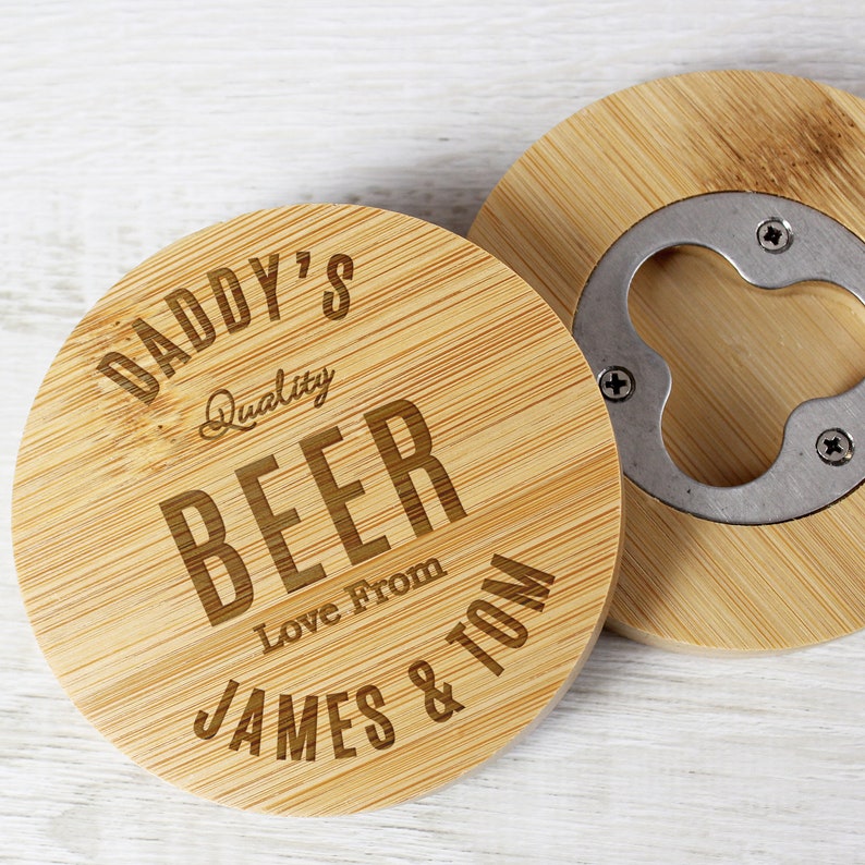 Personalised Bamboo Wooden Bottle Opener Coaster - Etsy