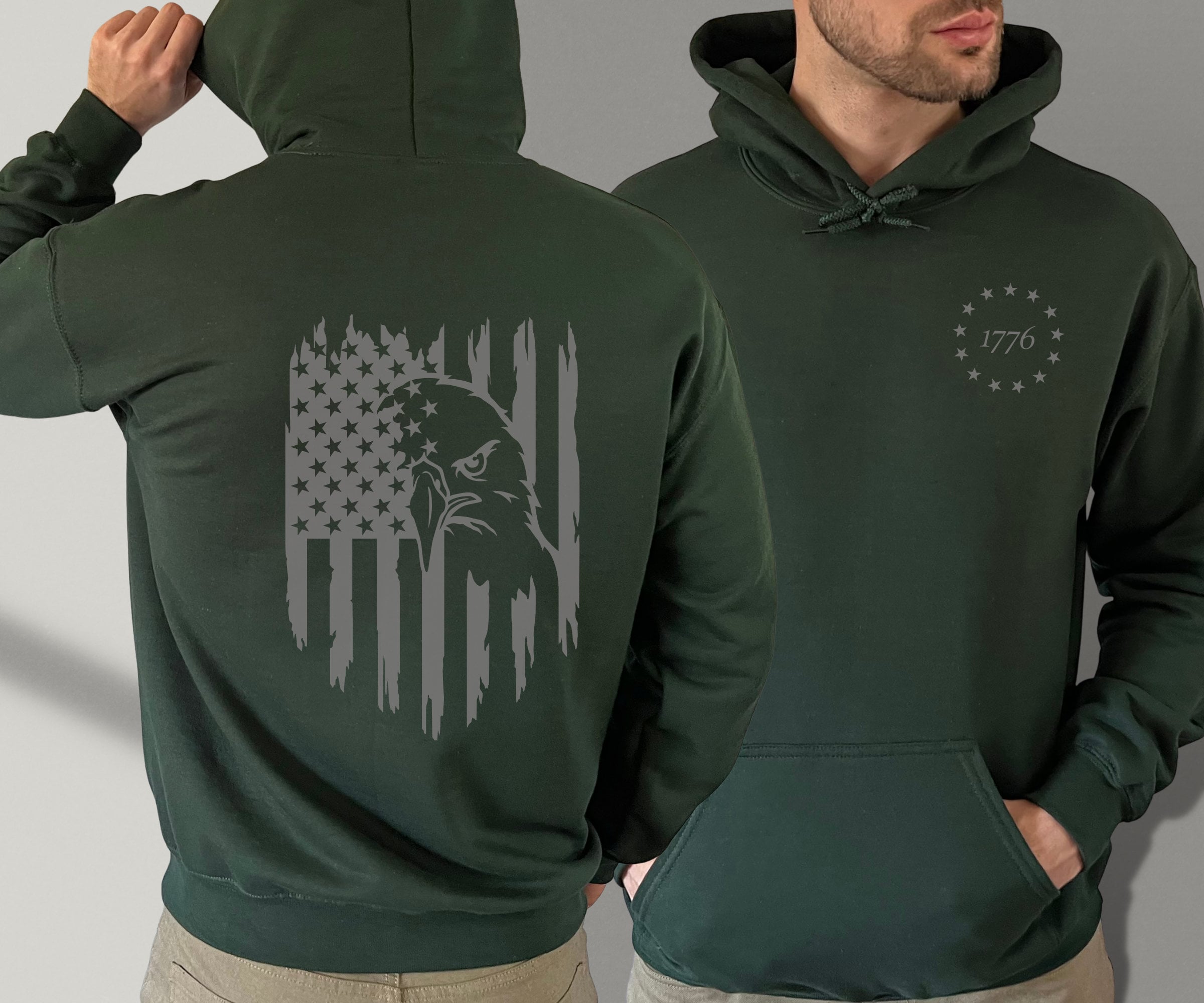 Mens Patriotic American Flag Hoodie, 1776 American Flag Eagle Hoodie ...