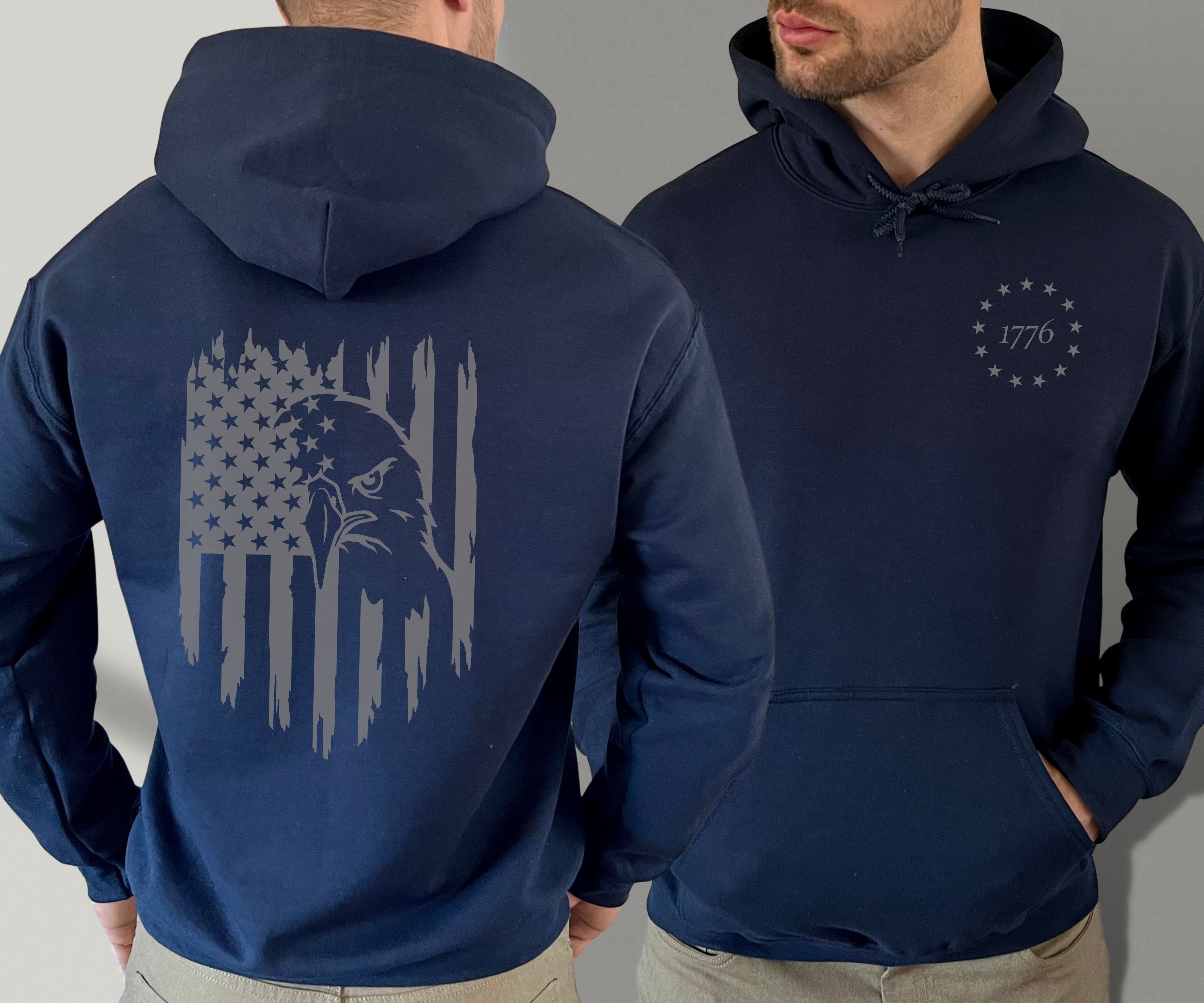 Mens Patriotic American Flag Hoodie, 1776 American Flag Eagle Hoodie ...