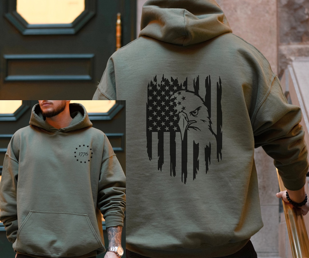 Mens Patriotic American Flag Hoodie, 1776 American Flag Eagle Hoodie ...