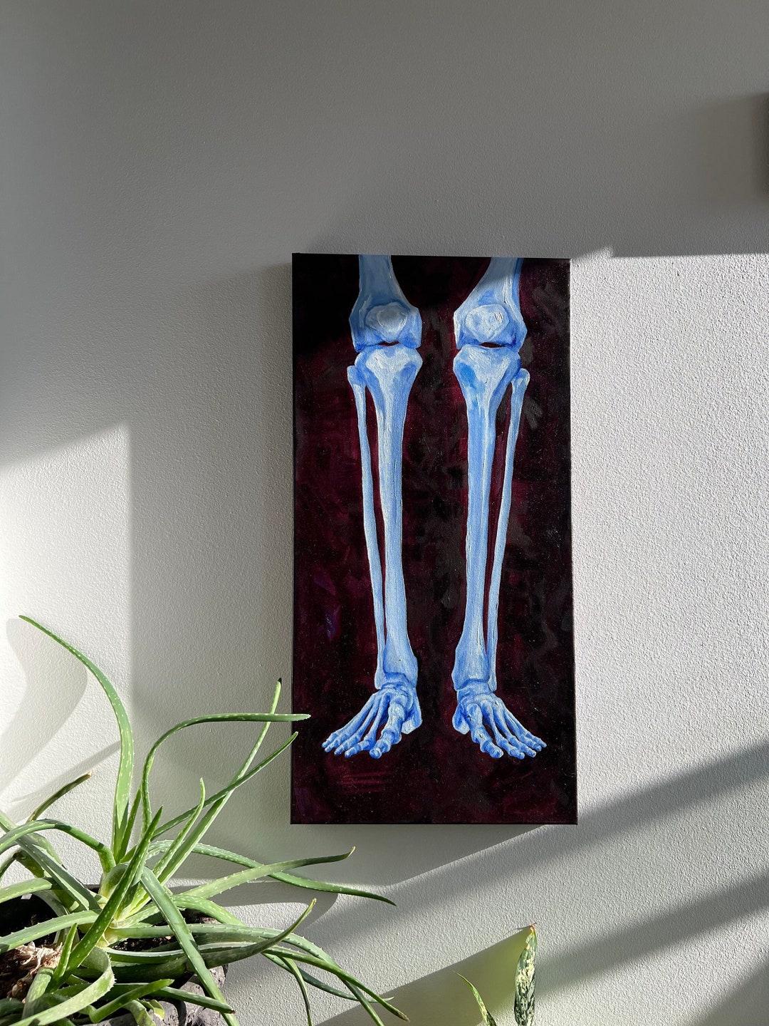 Original Oil Painting - Human Anatomy Leg Knee Bones Skeleton in Purple ...