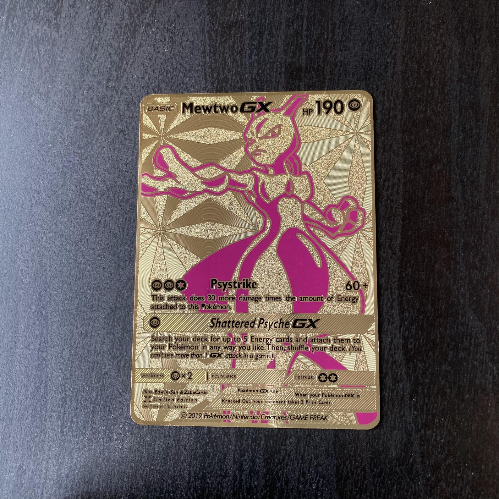 Mewtwo GX Rare Custom Gold Metal Pokemon Card | Etsy