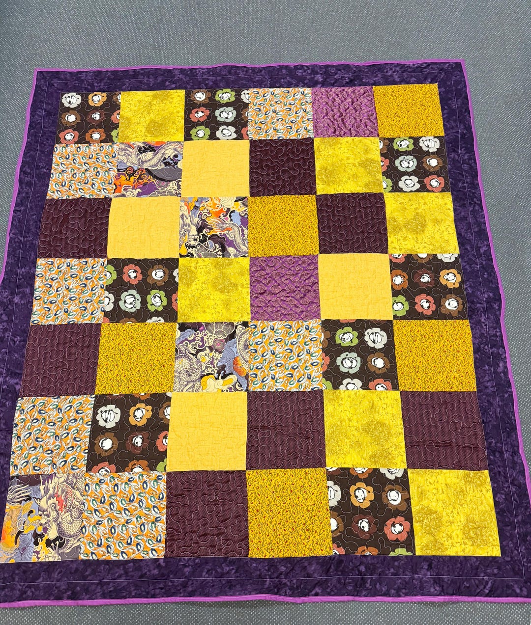 Vibrant Purple and Gold Handmade Queen Quilt - Etsy