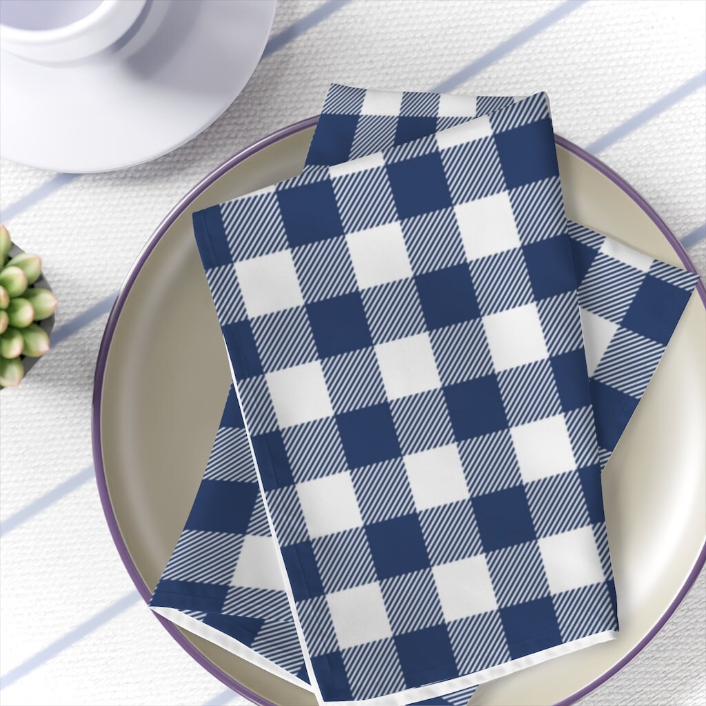 Cloth Napkins Navy Blue Check Napkins Gingham, Buffalow Kitchen ...