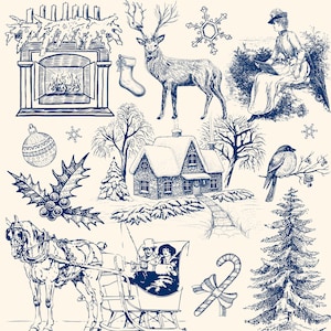 Vintage Blue Christmas Toile Gift Wrapping Paper Roll - Red, Green ...
