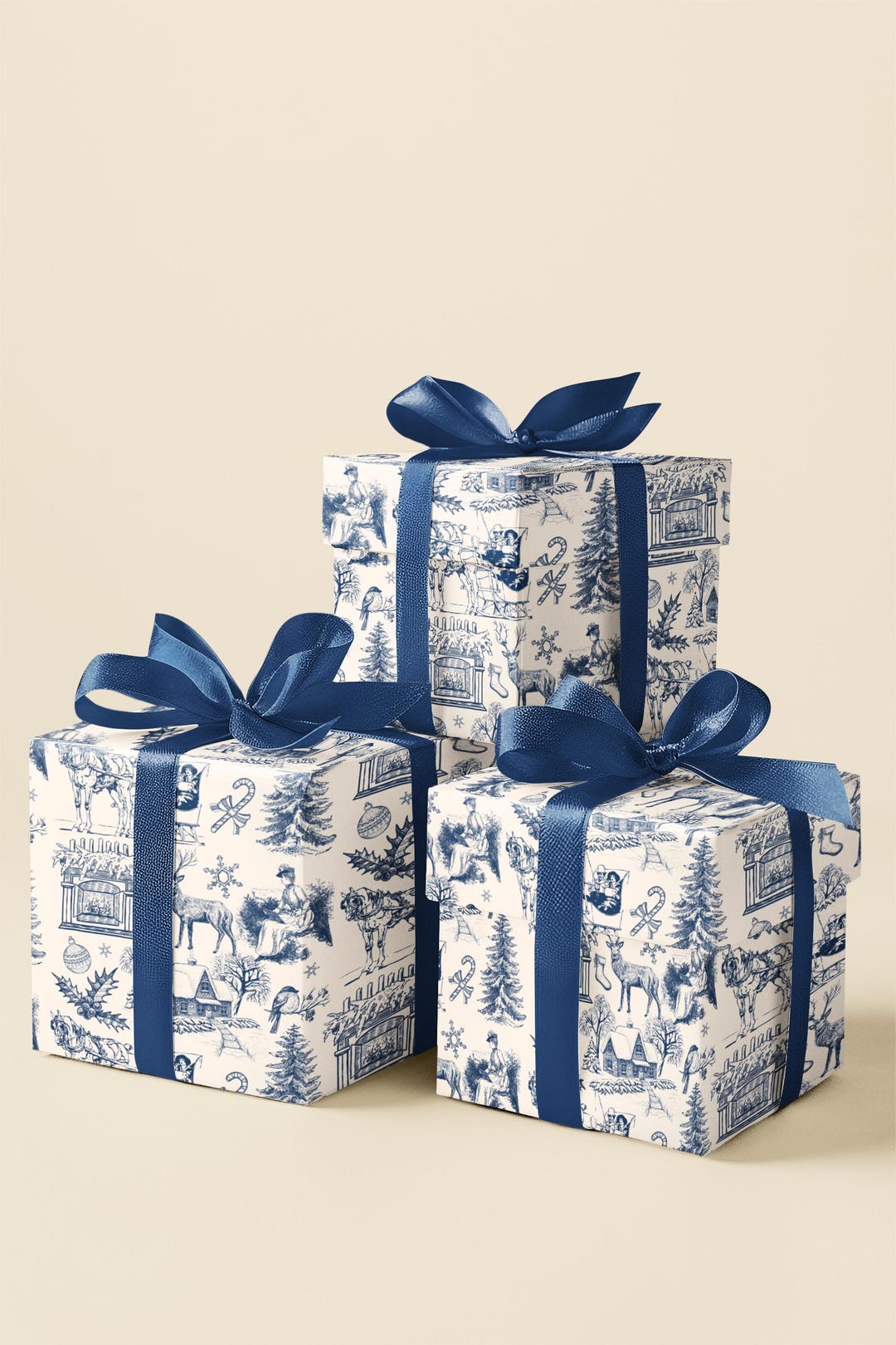 Vintage Blue Christmas Toile Gift Wrapping Paper Roll - Red, Green ...