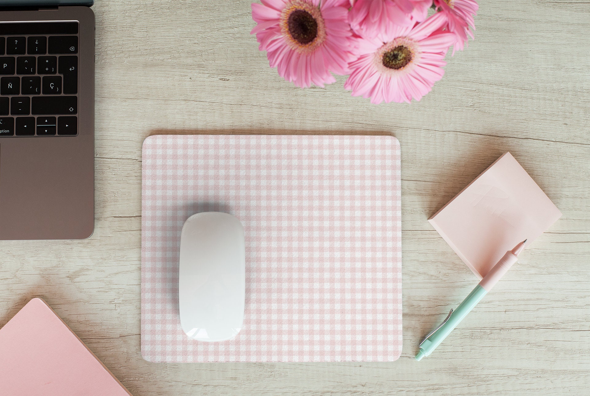 Aesthetic Desk Decor - Pink Mouse Pad Gingham Check (rectangle) - Etsy