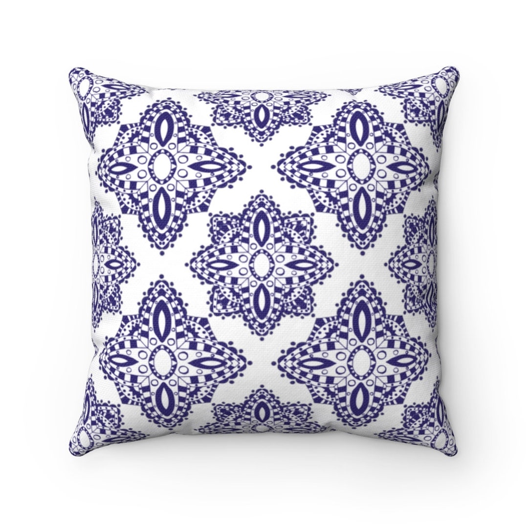Blue and White Square Decorative Throw Pillow - Etsy