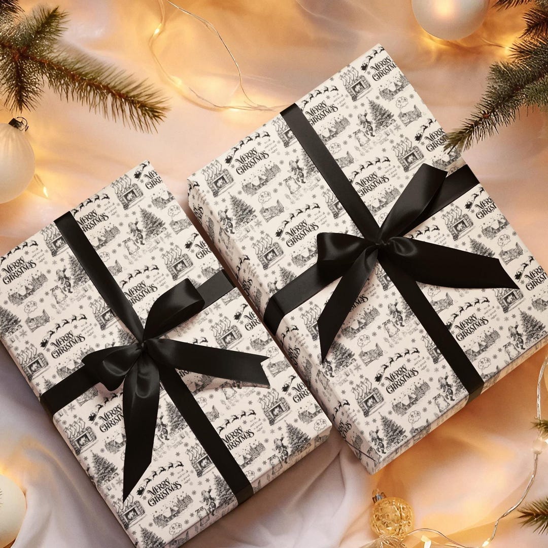 Vintage Santa Christmas Gift Wrap, Toile Twas the Night Before Gift ...