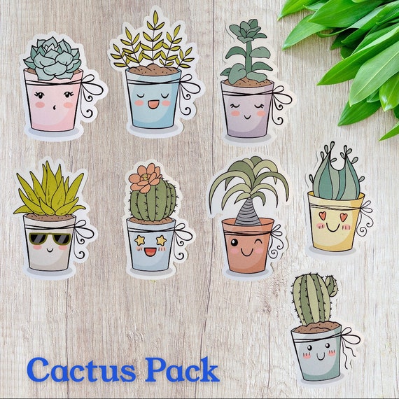 Colourful Cactus Succulent Vinyl Sticker Pack Paper, Party & Kids ...
