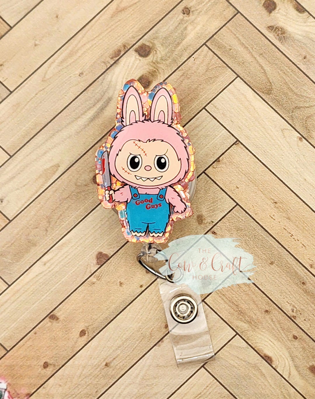 Labubu Good Guys Halloween Badge Reel With Knife | Scary Cute Nurse ID ...
