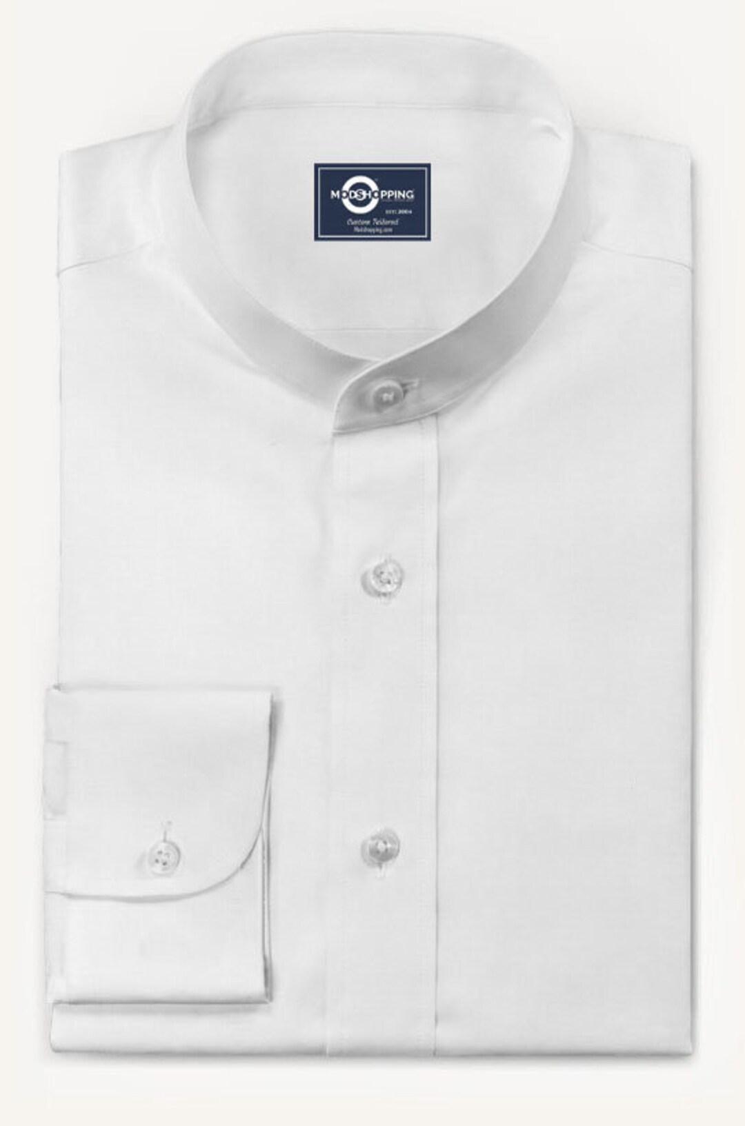 Vintage Style White Mandarin Collar Shirt - 100% Cotton - Etsy