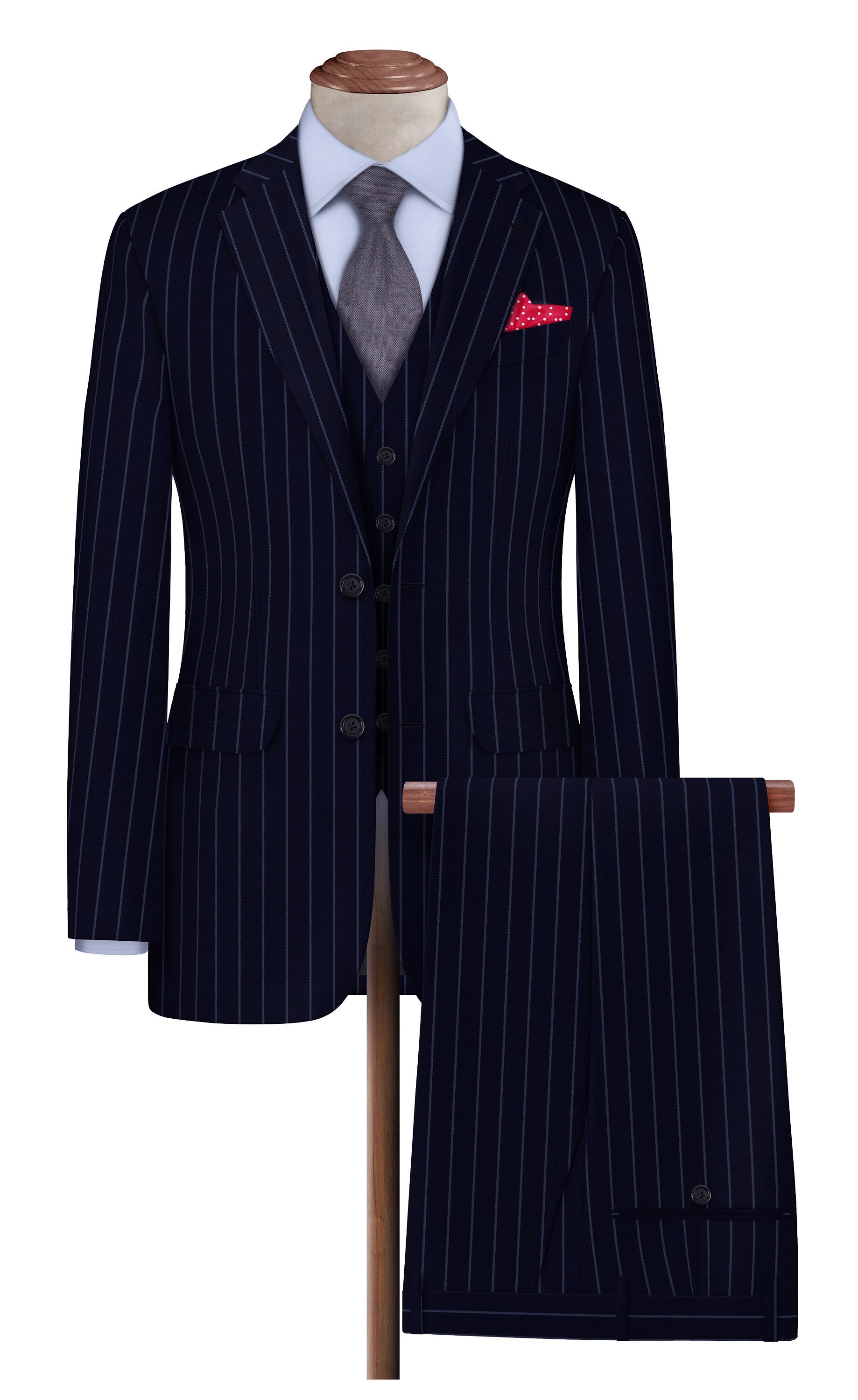 Men's 3 Piece Suit | Dark Navy Blue Striped Suit - Etsy