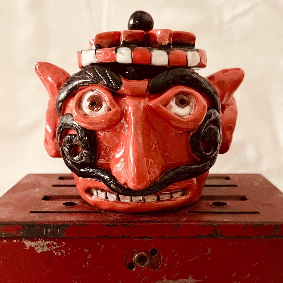 Jules the Little Red Devil One-of-a-kind Handmade Ceramic Face Jar With ...