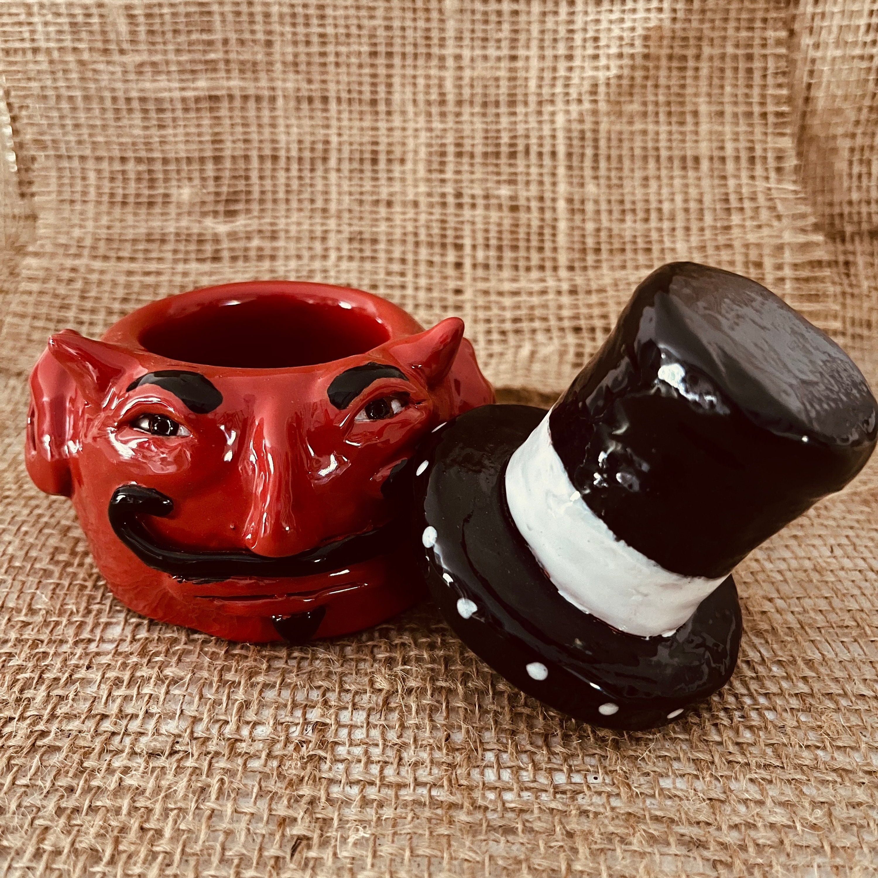 Toulouse the Red Devil Handmade Ceramic Face Jar With Top Hat - Etsy