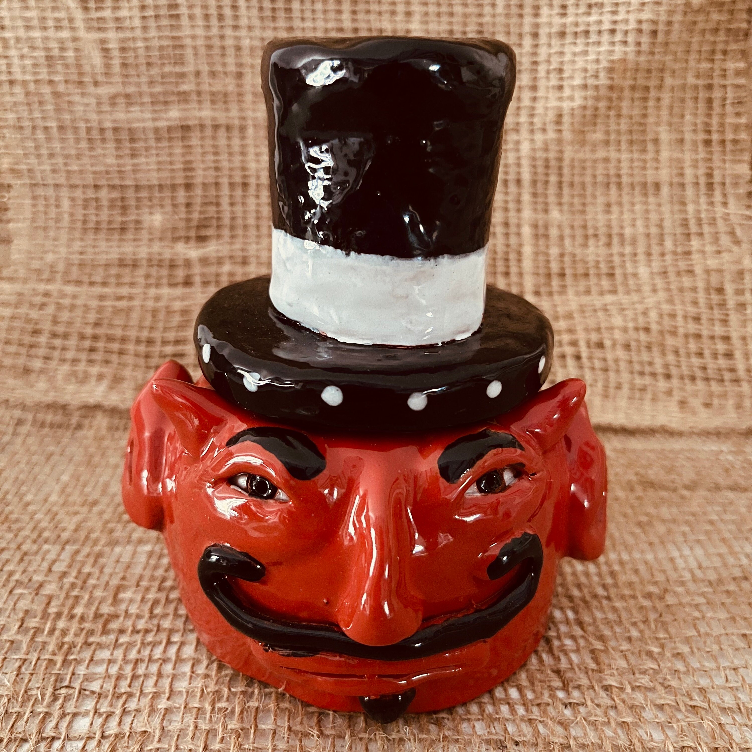 Toulouse the Red Devil Handmade Ceramic Face Jar With Top Hat - Etsy
