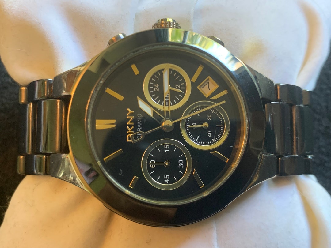 Vintage Ladies DYNK Ceramic Black and Gold Tone Chronograph Watch - Etsy