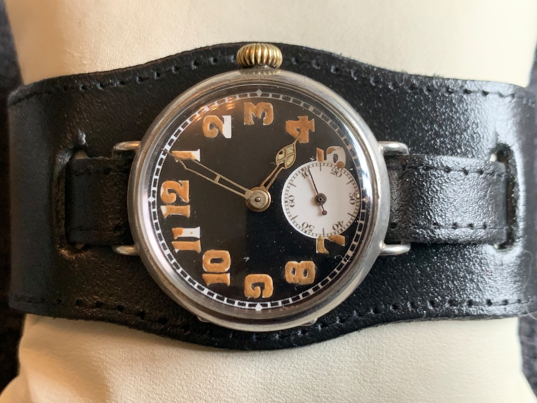 Antique Very Rare Sterling Silver Black Dial Trench Watch Dated 1916 ...