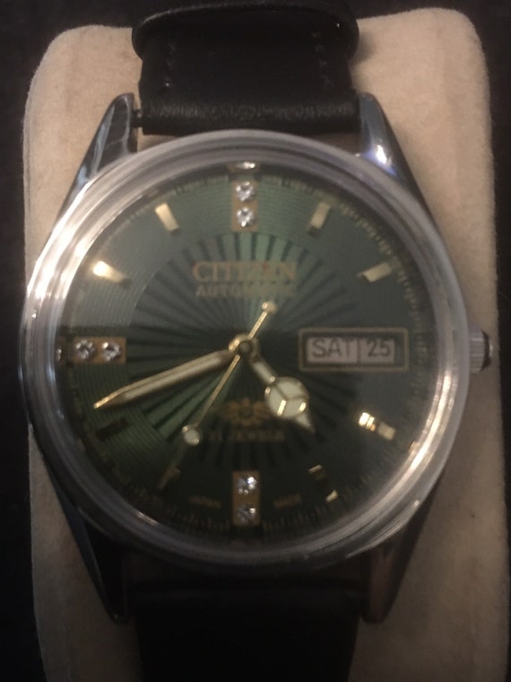 Vintage rare Citizen Green sunburst dial Silver tone … - Gem