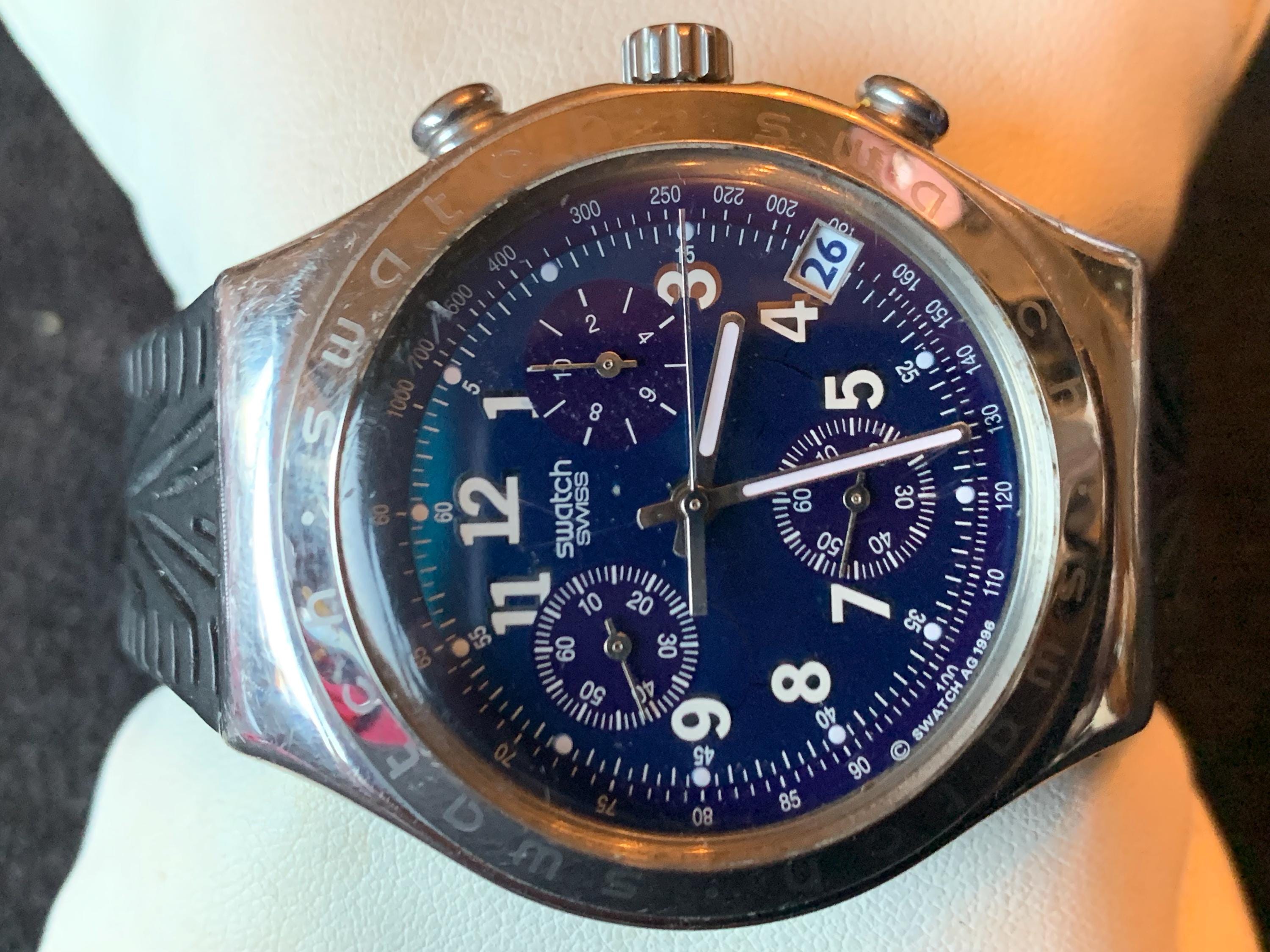 Vintage Swatch Irony Chronograph Stainless Steel Mens Silver Tone Watch ...