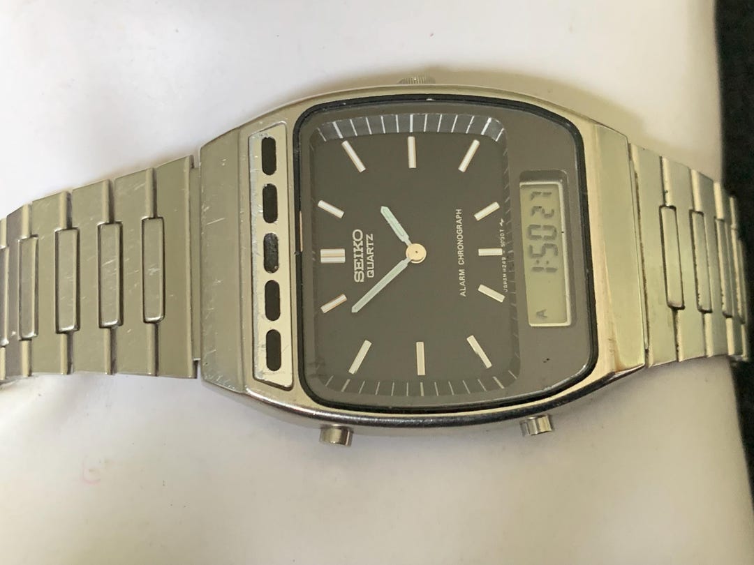 Vintage Seiko SQ Digital and Analogue H249 530 SQ Silver Tone Mens ...